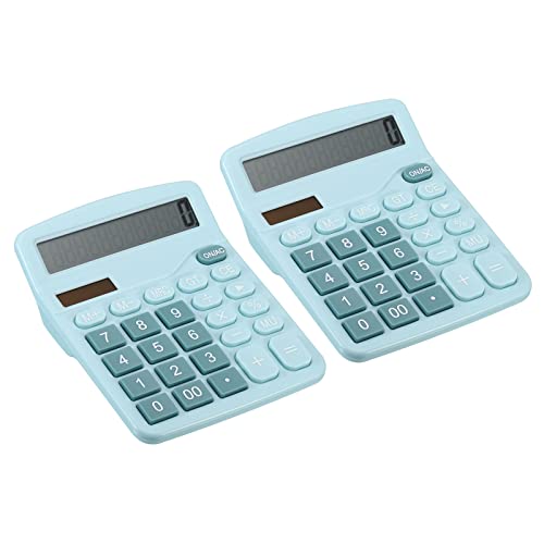 PATIKIL Desk Calculator, 2 Pack Standard Function 12 Digits Large LCD Display Electronic Calculator Solar Battery Dual Power for Home Office Desktop, Blue