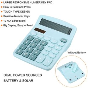 PATIKIL Desk Calculator, 2 Pack Standard Function 12 Digits Large LCD Display Electronic Calculator Solar Battery Dual Power for Home Office Desktop, Blue