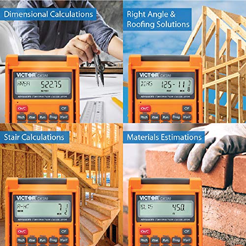 Victor C6000 Advanced Construction Calculator with Protective Case Displays in Fractional or Dimensional Forms Perfect for Carpenters, Renovators,Builders, Contractors, Estimators