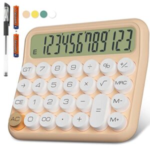 mechanical calculator 12 digit extra large 5-inch lcd display, decklit battery desk calculator, big buttons easy to press use as office calculators desktop, 15°tilt screen for kids calculator(cream)