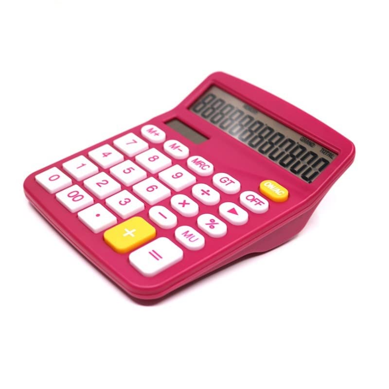 SDFGH 12 Digit Desk Calculator Large Buttons Financial Business Accounting Tool Rose Red Color for Office School Gift