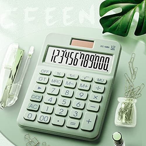 MJWDP 12 Digit Desk Solar Calculator Large Buttons Financial Business Accounting Tool Big Buttons Avocado Green for School Student (Color : A)