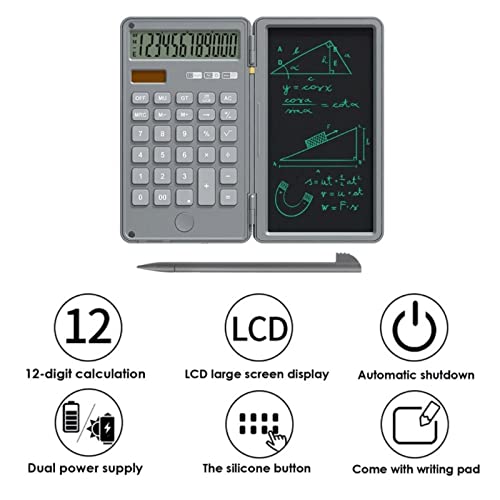 CUJUX Calculator and Writing Pad 12-Digit Large LCD Display Desk Calculators with Repeated Writing Tablet for Basic Financial Office (Color : White)