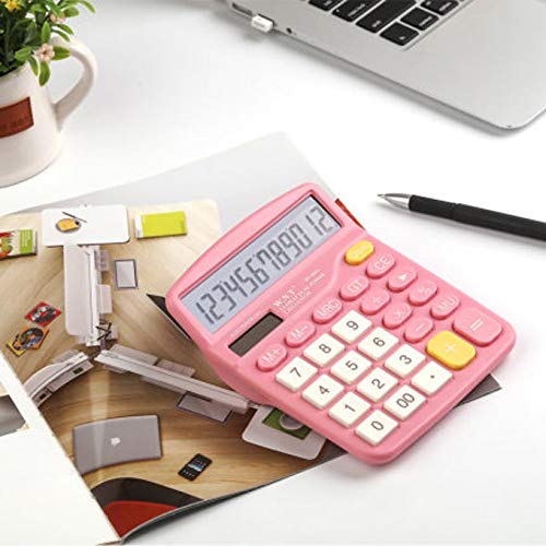 MJWDP 12 Digit Desk Calculator Large Buttons Financial Business Accounting Tool Rose Red Color for Office School