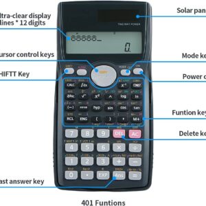 Scientific Calculator 401Funtions with Case, Financial Calculators Large Display for School, Battery Solar Calculadora Cientifica for Students, Construction, Statistics, Engineering, Geometry