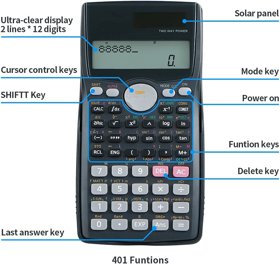 Scientific Calculator 401Funtions with Case, Financial Calculators Large Display for School, Battery Solar Calculadora Cientifica for Students, Construction, Statistics, Engineering, Geometry