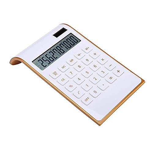 Leoyee Calculator, Slim Elegant Inclined Design, Dual Powered Desktop Calculator, Office/Home Electronics, Solar Power, Tilted LCD Display,10 Digits (White Golden)