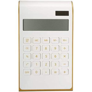 Leoyee Calculator, Slim Elegant Inclined Design, Dual Powered Desktop Calculator, Office/Home Electronics, Solar Power, Tilted LCD Display,10 Digits (White Golden)