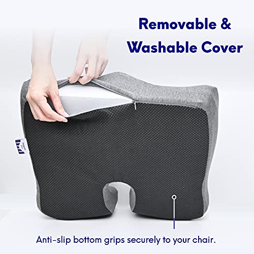 Cushion Lab Patented Pressure Relief Seat Cushion for Long Sitting Hours on Office & Home Chair - Extra-Dense Memory Foam for Soft Support. Car & Chair Pad for Hip, Tailbone, Coccyx, Sciatica - Black