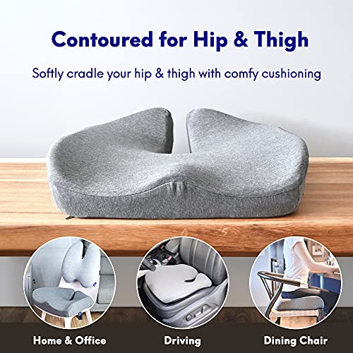 Cushion Lab Patented Pressure Relief Seat Cushion for Long Sitting Hours on Office & Home Chair - Extra-Dense Memory Foam for Soft Support. Car & Chair Pad for Hip, Tailbone, Coccyx, Sciatica - Black