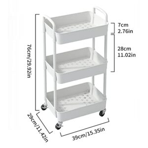 Sywhitta 3-Tier Plastic Rolling Utility Cart with Handle, Multi-Functional Storage Trolley for Office, Living Room, Kitchen, Movable Storage Organizer with Wheels, White