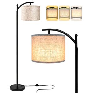 rottogoon floor lamp for living room with 3 color temperatures led bulb, standing lamp tall industrial floor lamp reading for bedroom, office (9w led bulb, beige lampshade included) -black