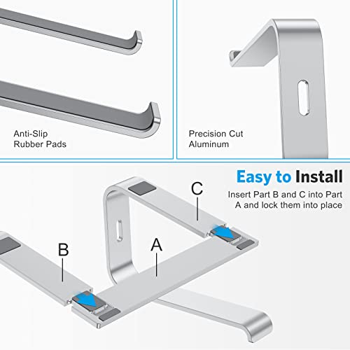 OMOTON Laptop Stand, Detachable Laptop Mount, Aluminum Laptop Holder Stand for Desk, Compatible with MacBook Air/Pro, Dell, HP, Lenovo and All Laptops (11-16 inch), Silver