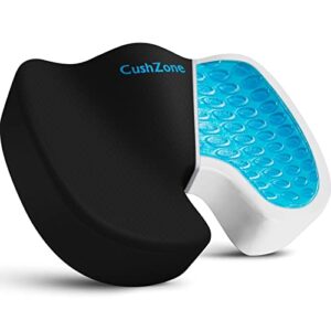 cushzone gel seat cushion office chair cushion for all-day sitting – back, sciatica, coccyx tailbone pain relief cushion – ergonomic seat cushion for office chairs, car seat, gaming chair – black