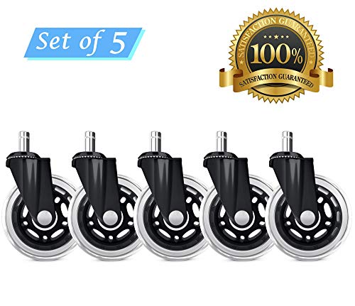 Office Chair Caster Wheels Set of 5 Heavy Duty & Safe for All Floors Including Hardwood 3" Rubber Replacement for Desk Floor Mats