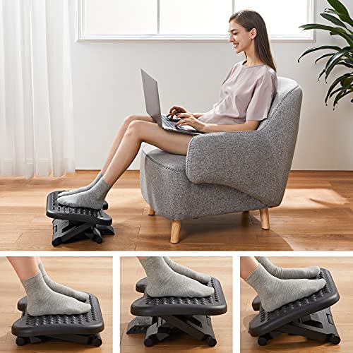 HUANUO Adjustable Under Desk Footrest, Foot Rest for Under Desk at Work with Massage, Foot Stool Under Desk with 3 Height Position & 30 Degree Tilt Angle Adjustment for Home, Office