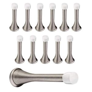 kiseer 12 pack spring door stops 3 1/4″ flexible heavy duty spring door stopper with rustproof screw rubber bumper tips (satin nickel)