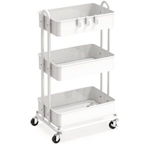 simplehouseware heavy duty 3-tier metal utility rolling cart, white