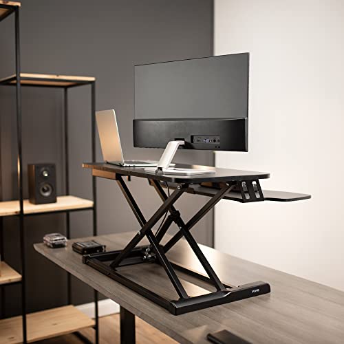 VIVO 32 inch Desk Converter, Height Adjustable Riser, Sit to Stand Dual Monitor and Laptop Workstation with Wide Keyboard Tray, Black, DESK-V000K, 32"