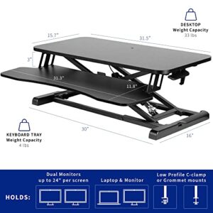 VIVO 32 inch Desk Converter, Height Adjustable Riser, Sit to Stand Dual Monitor and Laptop Workstation with Wide Keyboard Tray, Black, DESK-V000K, 32"