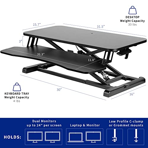 VIVO 32 inch Desk Converter, Height Adjustable Riser, Sit to Stand Dual Monitor and Laptop Workstation with Wide Keyboard Tray, Black, DESK-V000K, 32"