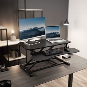 VIVO 32 inch Desk Converter, Height Adjustable Riser, Sit to Stand Dual Monitor and Laptop Workstation with Wide Keyboard Tray, Black, DESK-V000K, 32"