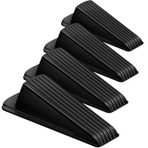 door stoppers, 4 pack premium rubber door stoppers wedge, door stops for carpet heavy duty door, door stoppers for bottom of door on tile, concrete, carpet, wooden floor (black)