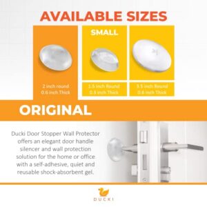 Ducki Door Stopper Wall Protector - Self Adhesive, Quiet, Reusable Shock Absorbent Gel - The Home or Office - Elegant Door Handle Silencer and Wall Protection Solution- (4pk)(Clear)