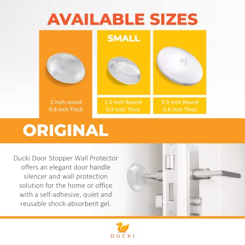 Ducki Door Stopper Wall Protector - Self Adhesive, Quiet, Reusable Shock Absorbent Gel - The Home or Office - Elegant Door Handle Silencer and Wall Protection Solution- (4pk)(Clear)