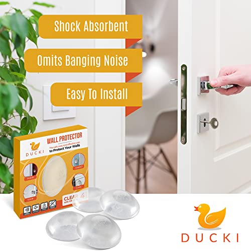 Ducki Door Stopper Wall Protector - Self Adhesive, Quiet, Reusable Shock Absorbent Gel - The Home or Office - Elegant Door Handle Silencer and Wall Protection Solution- (4pk)(Clear)