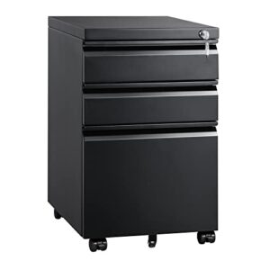 devaise 3 drawer mobile file cabinet with lock, under desk metal filing cabinet for legal/letter/a4 file, fully assembled except wheels, black