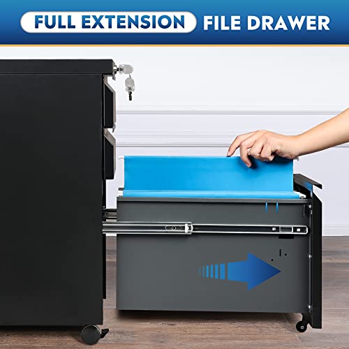 DEVAISE 3 Drawer Mobile File Cabinet with Lock, Under Desk Metal Filing Cabinet for Legal/Letter/A4 File, Fully Assembled Except Wheels, Black