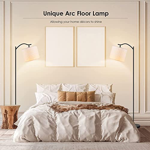 BoostArea Floor Lamp for Living Room,15W LED Arched Floor Lamp,Tall Modern Standing Lamp with Linen Shade,3 Brightness Levels,E26 Socket,Footswitch,Mid Century Floor Lamp for Bedrooms,Office