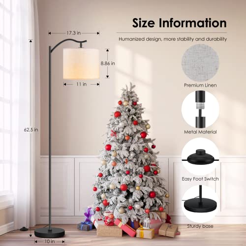 BoostArea Floor Lamp for Living Room,15W LED Arched Floor Lamp,Tall Modern Standing Lamp with Linen Shade,3 Brightness Levels,E26 Socket,Footswitch,Mid Century Floor Lamp for Bedrooms,Office