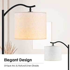 BoostArea Floor Lamp for Living Room,15W LED Arched Floor Lamp,Tall Modern Standing Lamp with Linen Shade,3 Brightness Levels,E26 Socket,Footswitch,Mid Century Floor Lamp for Bedrooms,Office