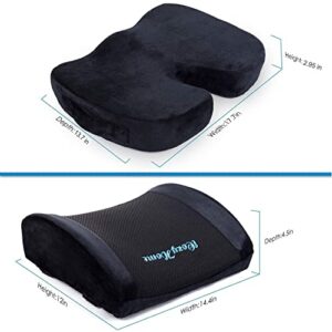 Coccyx Lumbar Support Pillow for Office Desk Chair Memory Foam Car Seat Cushion & Orthopedic Back Pillow for Sitting Help Tailbone Pain, Sciatica and Pressure Relief, Washable Cover