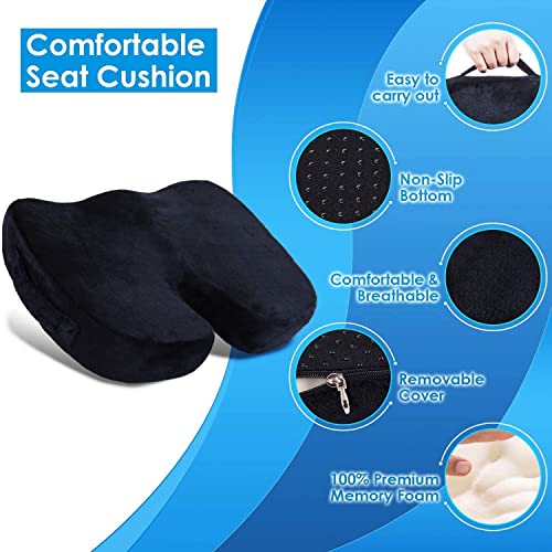 Coccyx Lumbar Support Pillow for Office Desk Chair Memory Foam Car Seat Cushion & Orthopedic Back Pillow for Sitting Help Tailbone Pain, Sciatica and Pressure Relief, Washable Cover