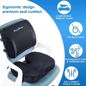 Coccyx Lumbar Support Pillow for Office Desk Chair Memory Foam Car Seat Cushion & Orthopedic Back Pillow for Sitting Help Tailbone Pain, Sciatica and Pressure Relief, Washable Cover