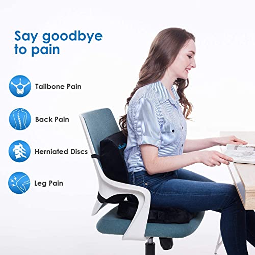 Coccyx Lumbar Support Pillow for Office Desk Chair Memory Foam Car Seat Cushion & Orthopedic Back Pillow for Sitting Help Tailbone Pain, Sciatica and Pressure Relief, Washable Cover