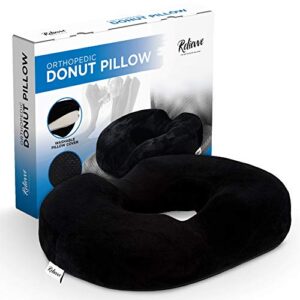 RELIEVVE Donut Pillow for Tailbone Pain Relief, Hemorrhoid Pillow Cushion for Hemorroid Treatment, Prostate, Bed Sores, Pregnancy, Post Natal & More. Firm Density Lifting Cushion