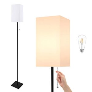 figdifor floor lamp, floor lamps for living room, modern standing lamp tall lamp with square linen shade, simple design floor lamp for bedroom, office, kids room, reading room, bulb included, black