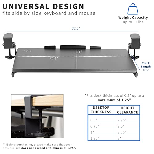 VIVO Large Keyboard Tray Under Desk Pull Out with Extra Sturdy C Clamp Mount System, 27 (33 Including Clamps) x 11 inch Slide-Out Platform Computer Drawer for Typing, Black, MOUNT-KB05E