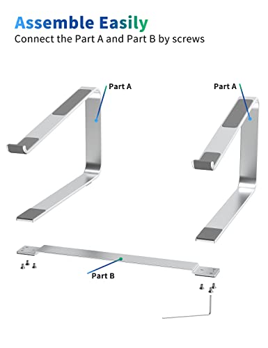 SOUNDANCE Laptop Stand for Desk, Metal Computer Riser, Heavy Stable PC Holder, Ergonomic Laptops Elevator for 12 to 17.3 Inches Notebook Computer, Silver