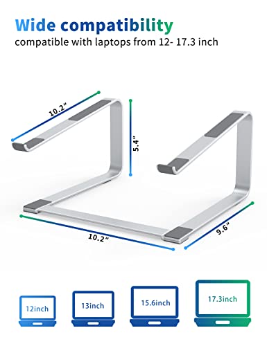 SOUNDANCE Laptop Stand for Desk, Metal Computer Riser, Heavy Stable PC Holder, Ergonomic Laptops Elevator for 12 to 17.3 Inches Notebook Computer, Silver