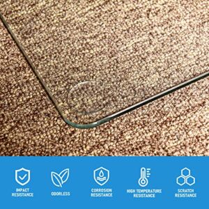 GLSLAND Office Chair Mat, 36" x 46" Tempered Glass Floor Mat for Office Chair on Carpet, 1/5" Thick Clear Computer Floor Mat with 4 Anti-Slip Pads