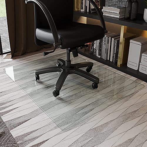 GLSLAND Office Chair Mat, 36" x 46" Tempered Glass Floor Mat for Office Chair on Carpet, 1/5" Thick Clear Computer Floor Mat with 4 Anti-Slip Pads