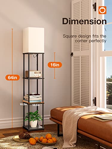 addlon LED Modern Shelf Floor Lamp with 3CCT LED Bulb and White Lamp Shade - Display Floor Lamps with Shelves for Living Room, Bedroom and Office - Black