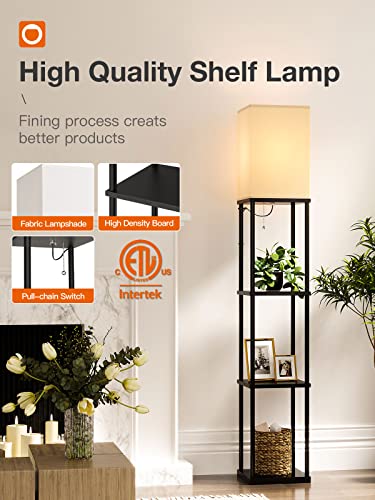 addlon LED Modern Shelf Floor Lamp with 3CCT LED Bulb and White Lamp Shade - Display Floor Lamps with Shelves for Living Room, Bedroom and Office - Black