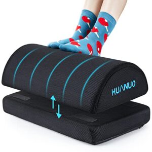 foot rest for under desk at work, with 2 optional covers for replacing, double layer adjustable foot rest for office, home, airplane, travel, by huanuo