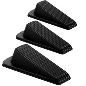 crosize door stoppers for bottom of door on floor, door gaps, rubber door stop wedge, sturdy stackable door stops for carpet heavy duty door (3 pack, black)